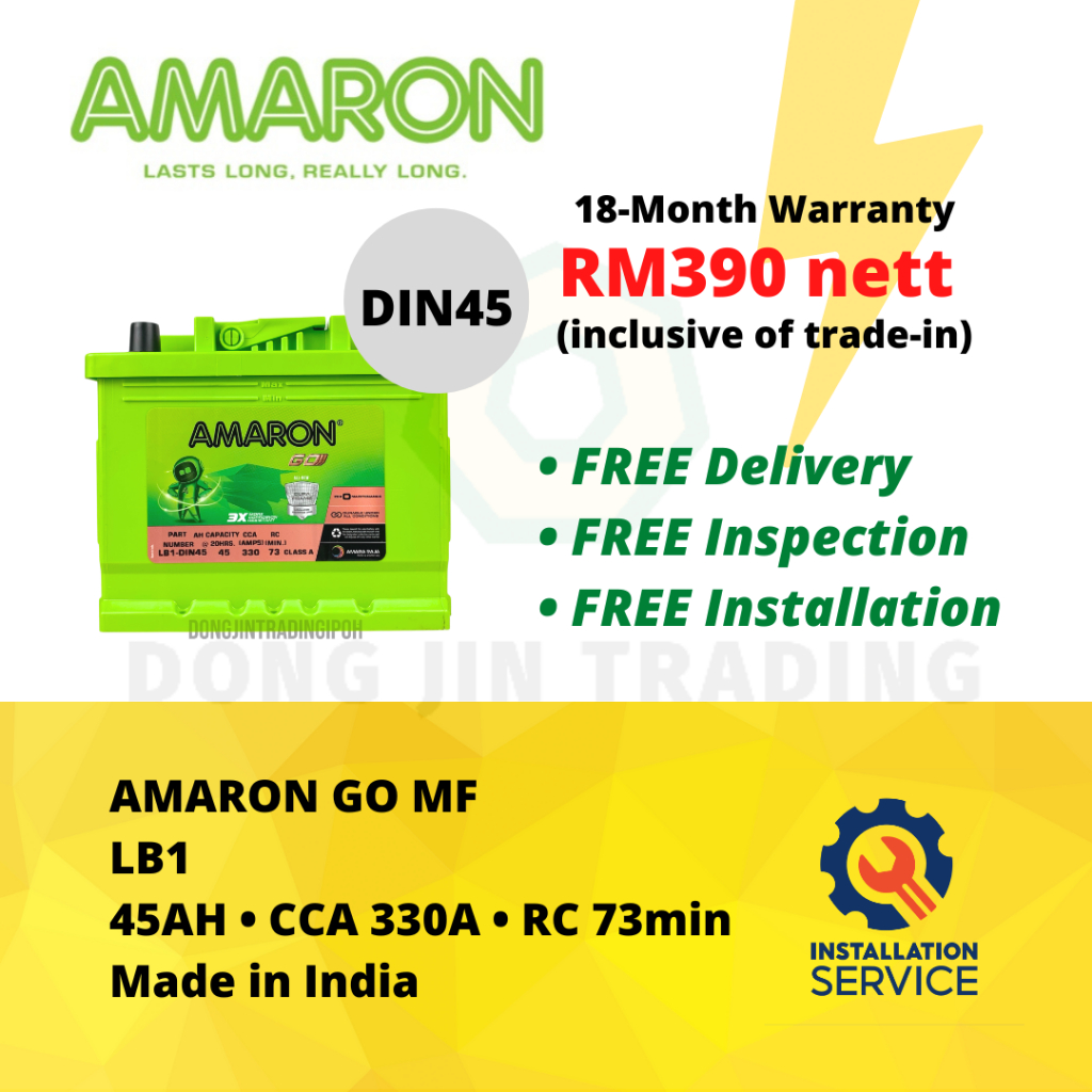 [Installation Provided] DIN45 | Amaron Go MF Car Battery - 18 Months Warranty | Shopee Malaysia