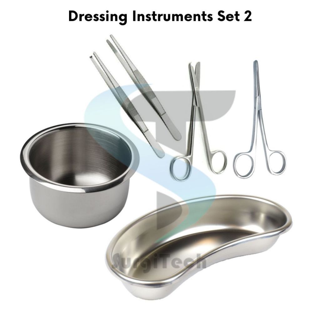 Medical Dressing Instruments Set - Stainless Steel Kidney Tray, Surgical Scissors, and Forceps ...