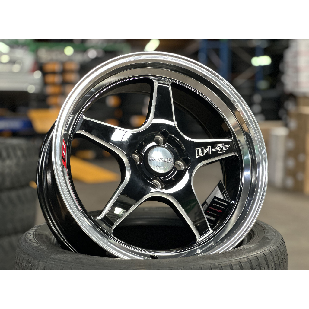 NEW 17X7.5J Lenso D1SF Rim (set of 4) Black Lip Polish 4X100 for Vios Yaris City Jazz Myvi Ativa ...