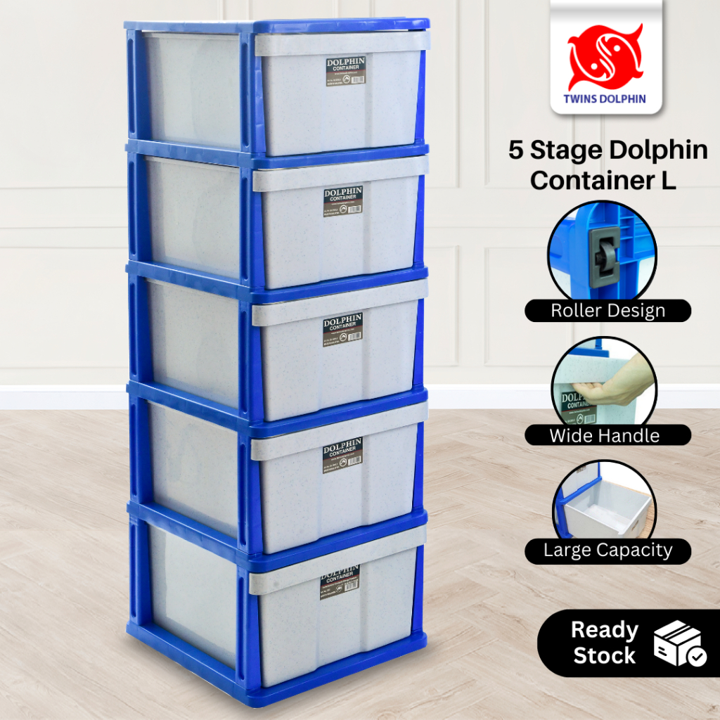 5 Stage Dolphin Container (L) Plastic Drawer Cabinet | Bekas Dolphin 5 ...