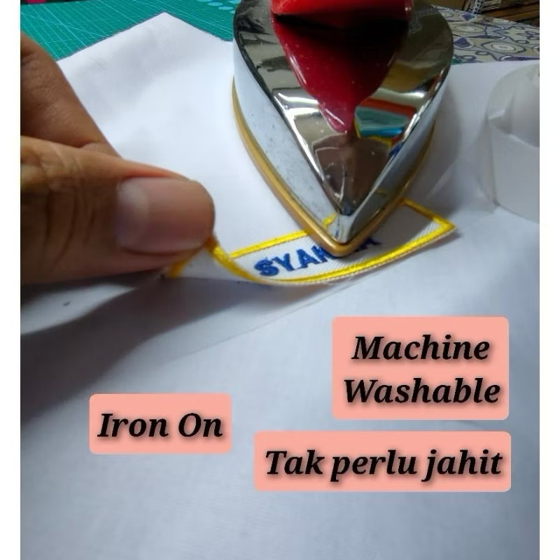 Pelekat nametag IRON ON Tahan Lasak Washable/Pita Pelekat Kain /Fabric ...