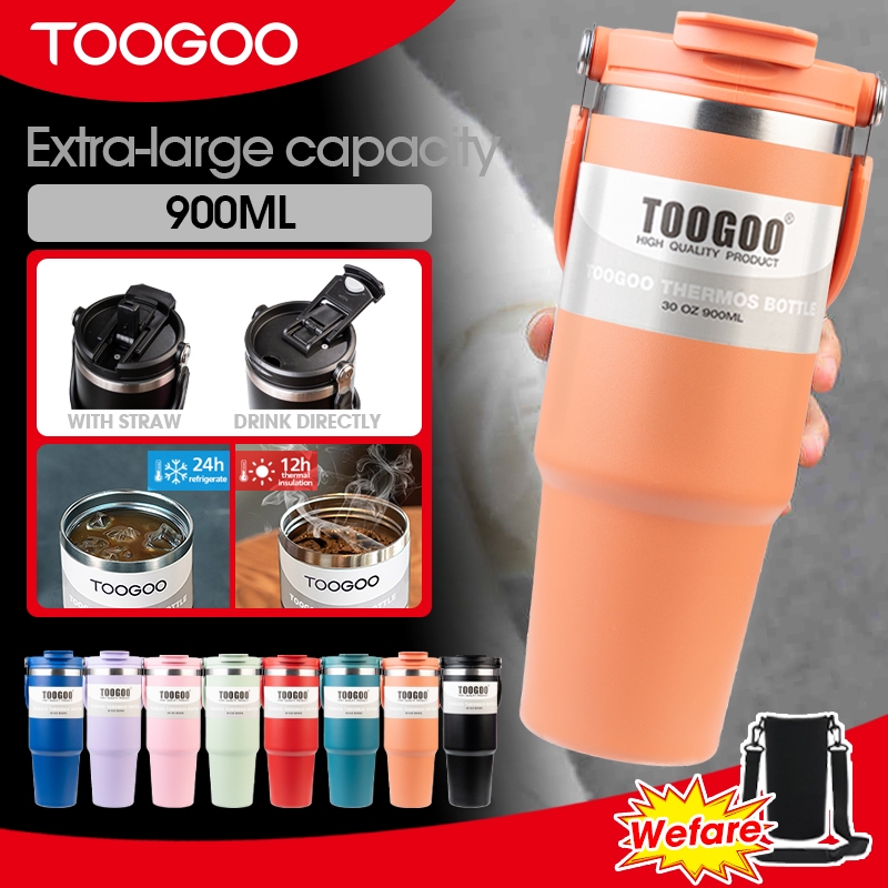 900ml 304 Premium Stainless Steel Handheld Thermos Design 2 Way Drink with Handle Straw ...