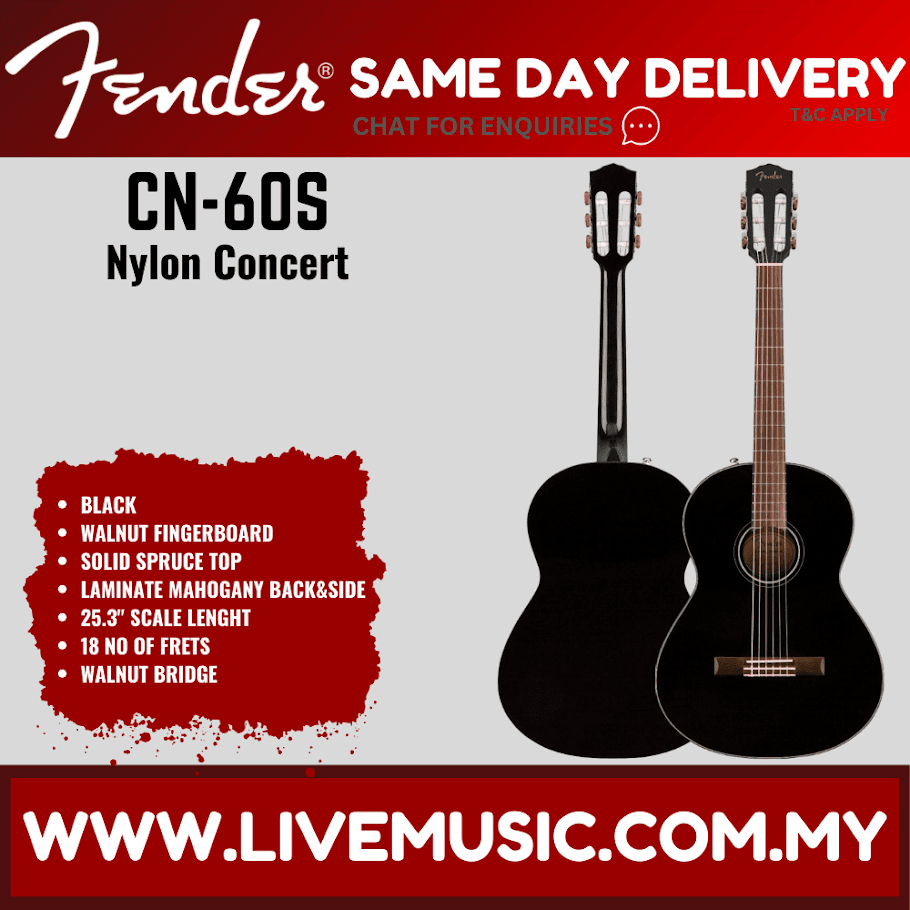 Fender CN-60S Nylon String Classical Guitar - Black / Natural ( CN60S ...