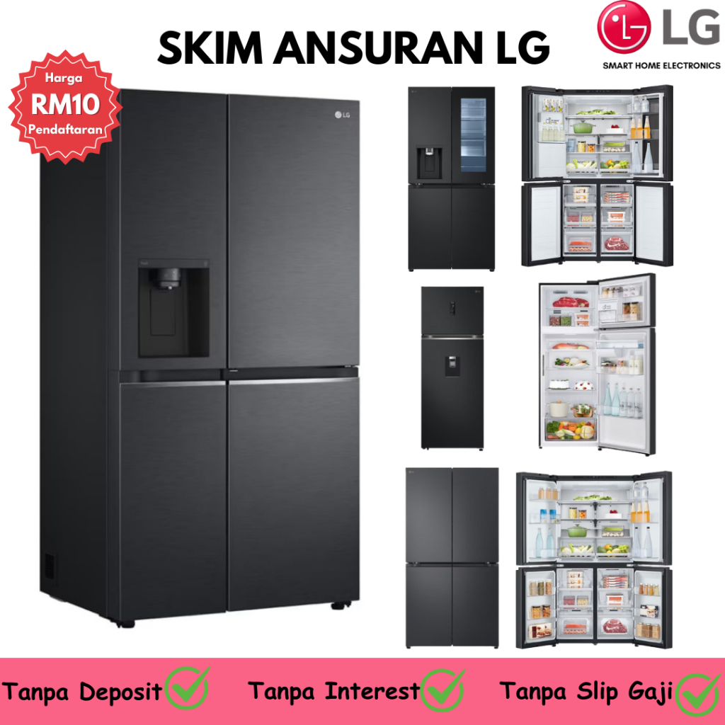 LG Skim Ansuran Peti Ais Ice Maker 635 L Fridge 10 tahun waranti compressor Water dispenser 4 ...
