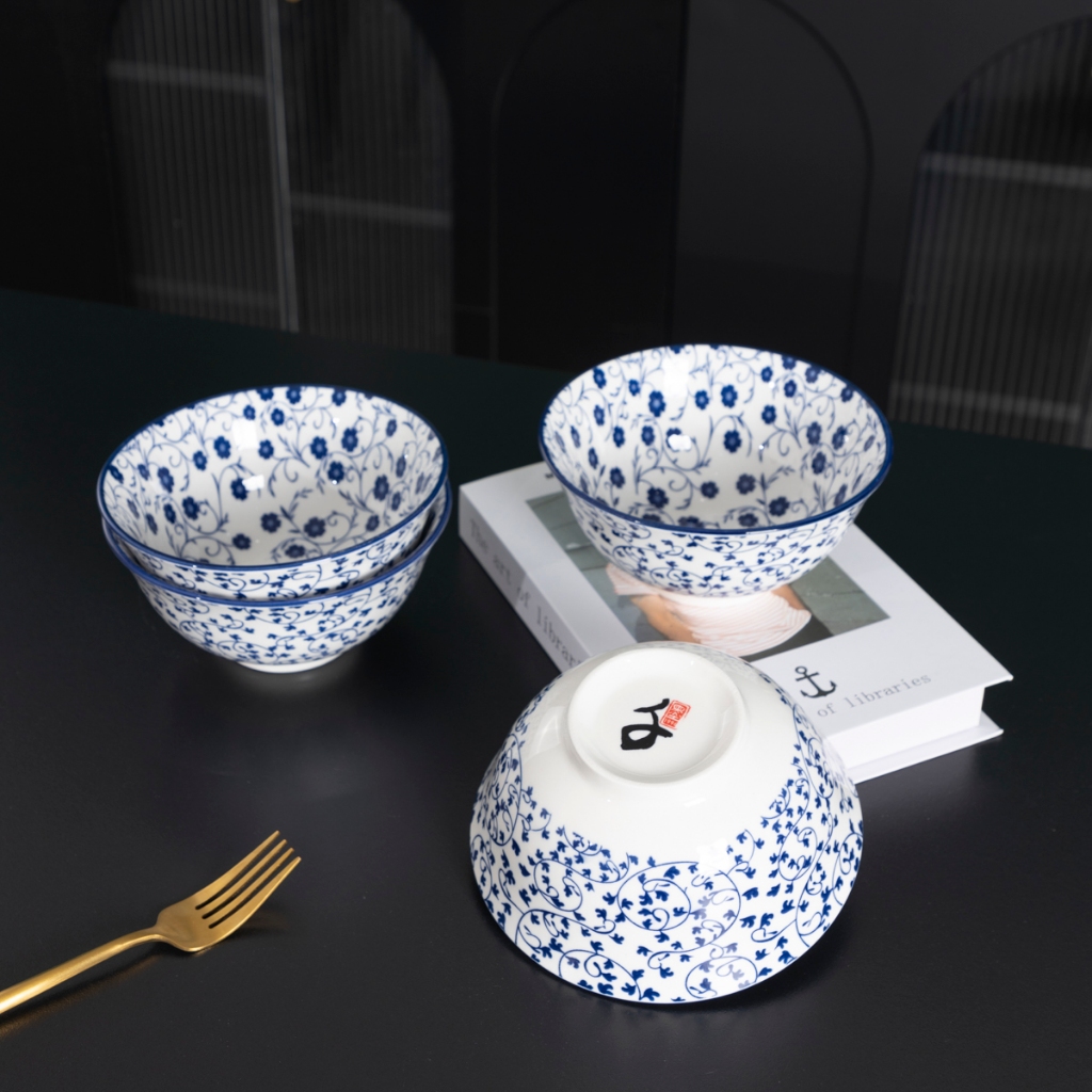 QOMO 4pcs Japanese Style Bowls 6.25inch Rice Bowl Set Noodle Salad ...
