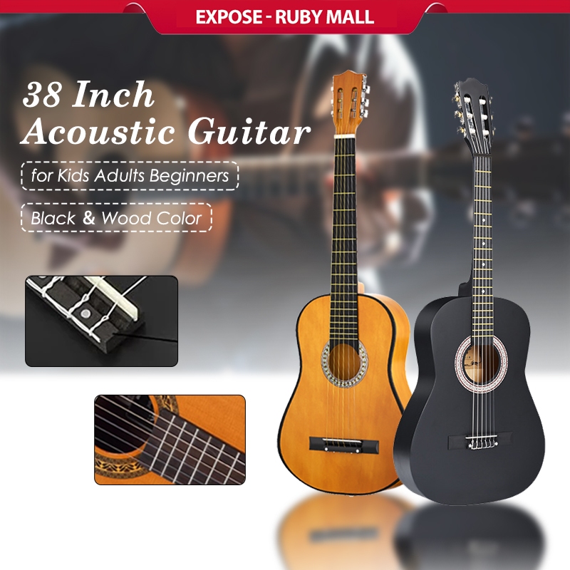 Guitar Acoustic Guitar 38 Inch Set Natural Wood Black Beginner Guitar ...