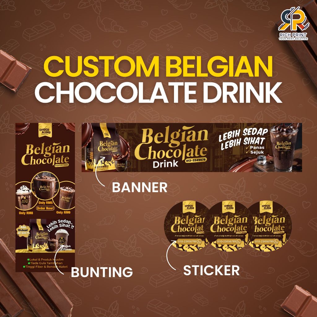 Sticker Banner Custom Belgian Chocolate Drink | Sticker Label ...