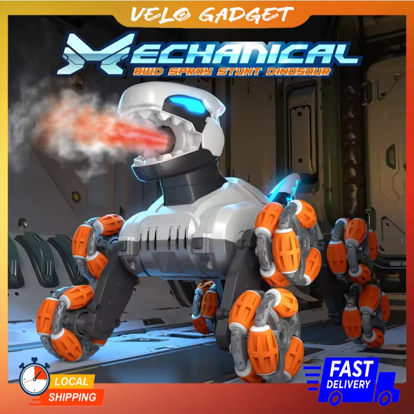 [Malaysia Stock] 2.4G Mechanical 8 Wheels Spray Stunt Dinosaur Remote ...