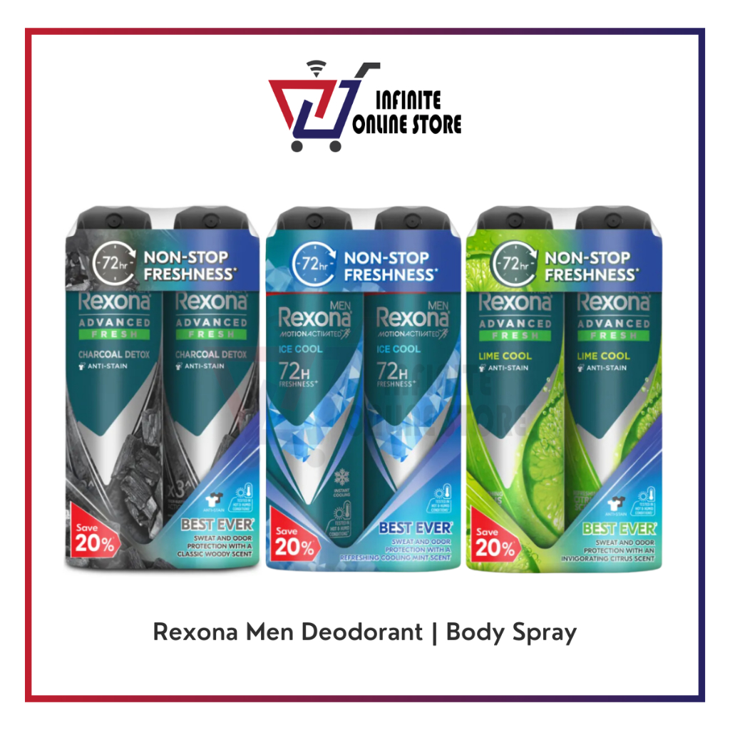 Rexona Men Deodorant Body Spray (135mlx2) (Charcoal Detox / Ice Cool ...