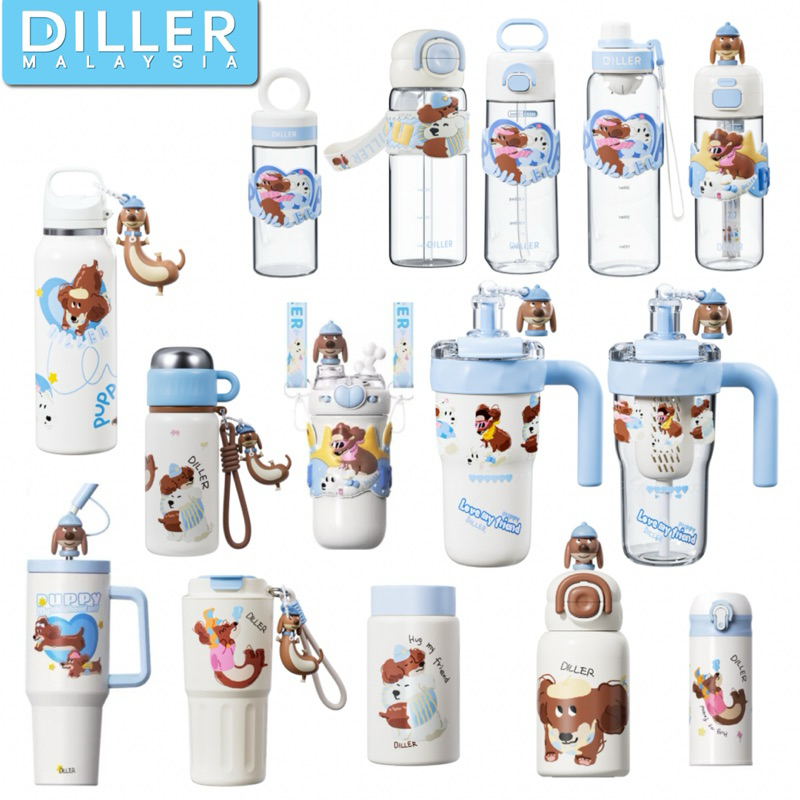 Diller Blue Puppy Series Spring Thermo Vacuum Flask Insulated Tritan ...