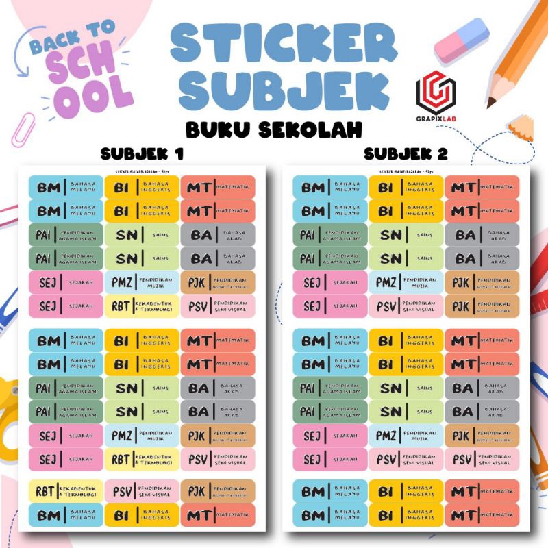 Sticker Subjek buku sekolah / Sticker Hari / Sticker buku / Sticker ...