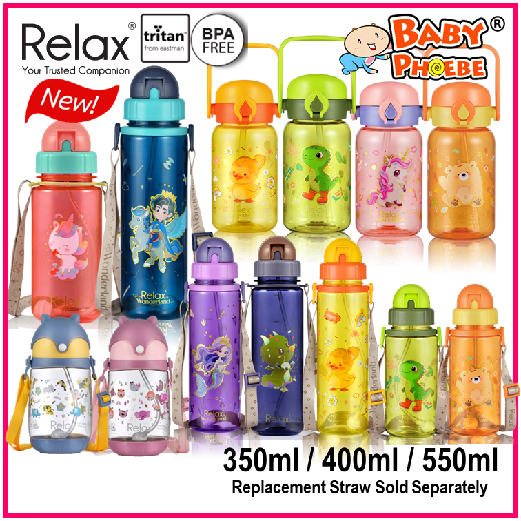 Relax Tritan Kids Cartoon Straw Water Bottle 350ML/400ML/550ML Flip It / Press Lid 儿童吸管水瓶 Botol ...