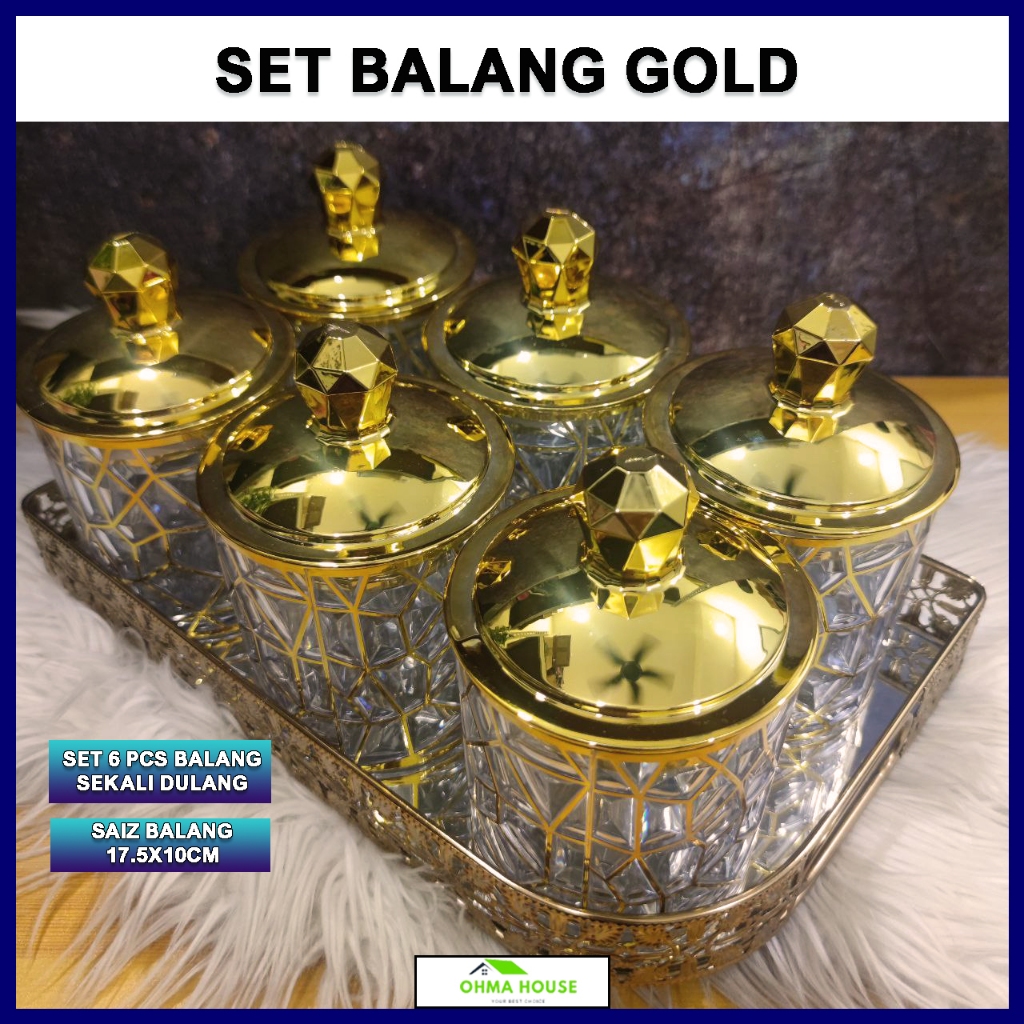 Set Balang Kuih Raya Set Gold 6pcs Balang dan Dulang FREE Sticker ...