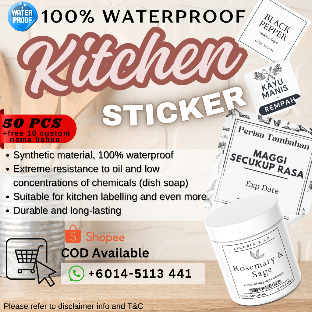 50pcs (+free 10 custom) - 4cm x 4cm | Sticker Label Dapur/Kitchen Style ...