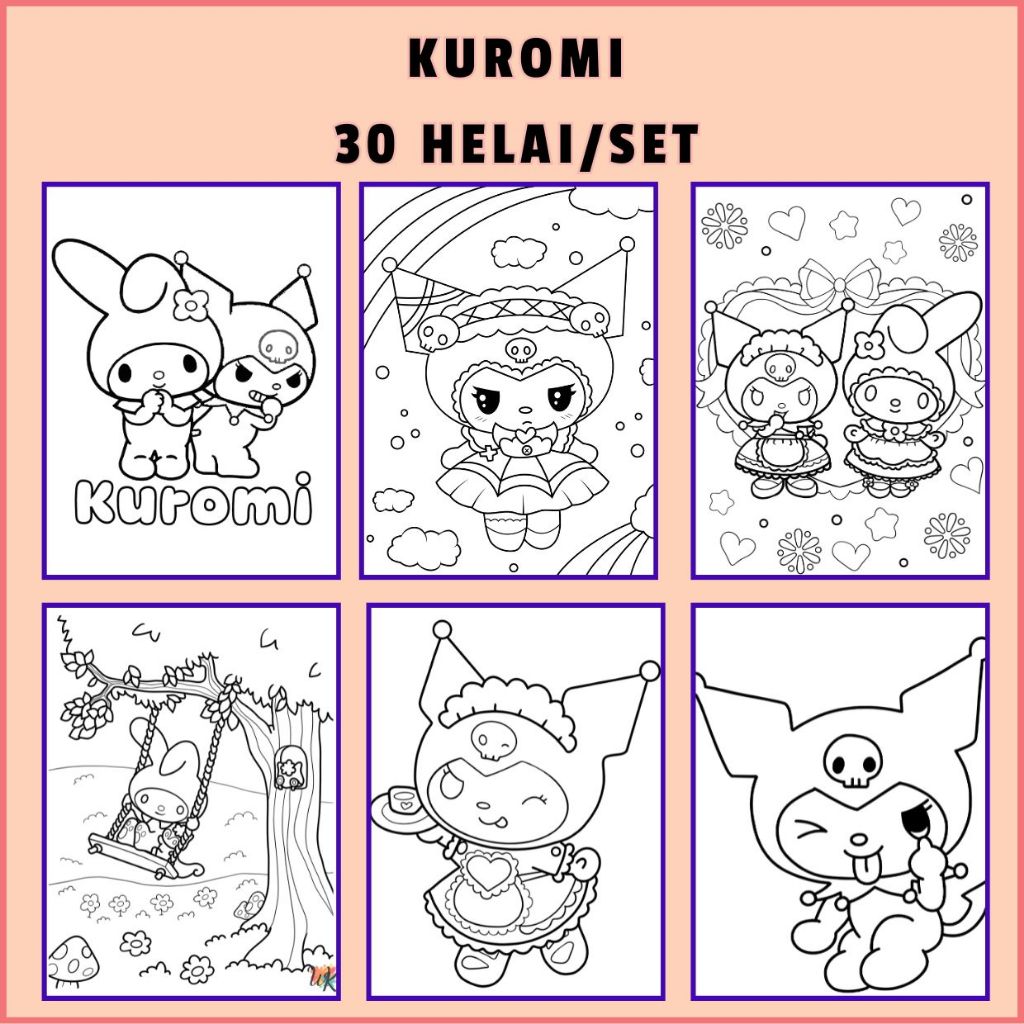 30 HELAI Kertas Mewarna Kanak Kanak Colouring Pages For Kids Kuromi ...