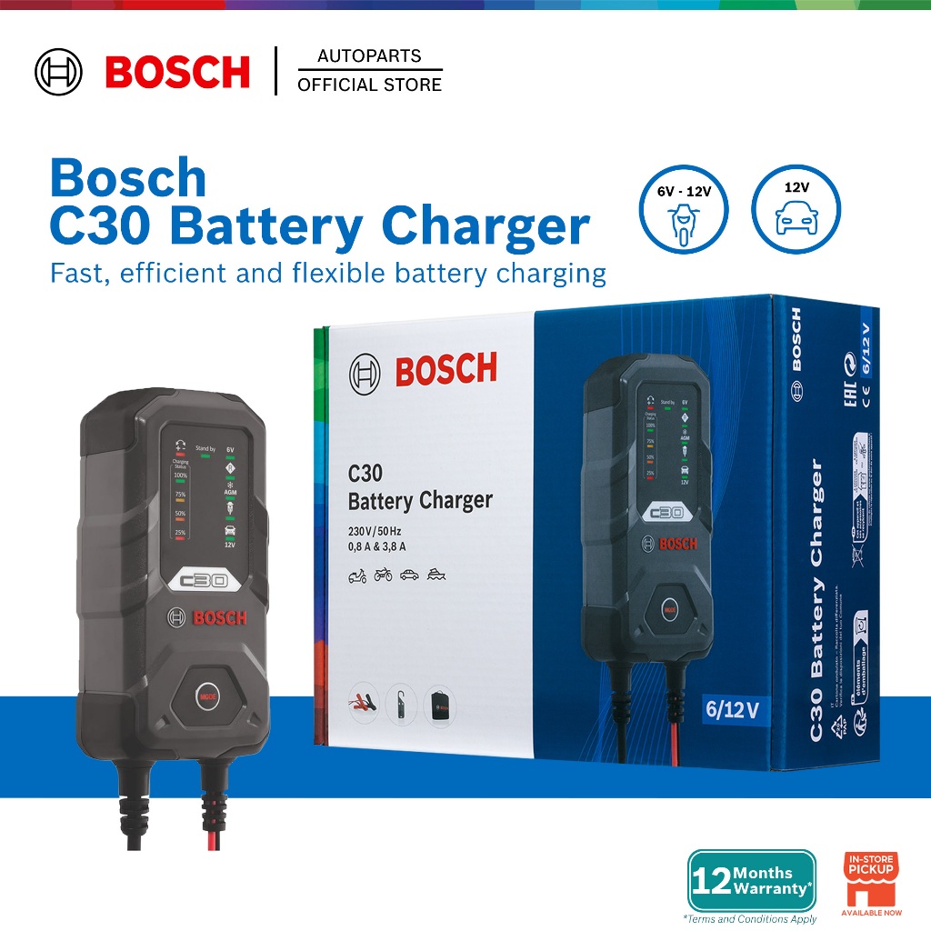 Bosch C30 Battery Charger for Scooter Motorcycle Car 6V 12V lead-acid ...