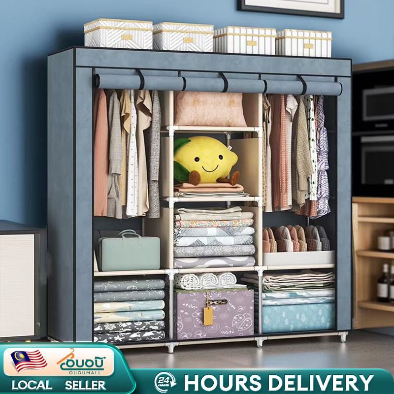 Simple Wardrobe Dust Cover Curtain Clothes Rack Almari Baju Murah ...