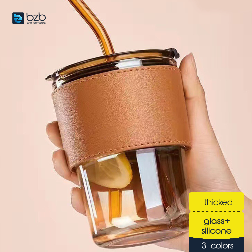 Portable Glass Cup With Straw Lid Heat Cold Resistant Travel Coffee ...