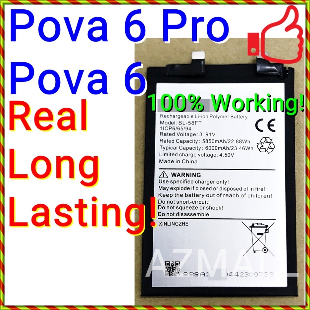 (70W Fast Charge) NEW ORI Long Lasting Stable Battery BL-58FT for Tecno ...