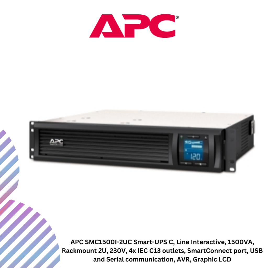 APC SMC1500I-2UC Smart-UPS C, Line Interactive, 1500VA, Rackmount 2U, 230V, 4x IEC C13 outlets ...