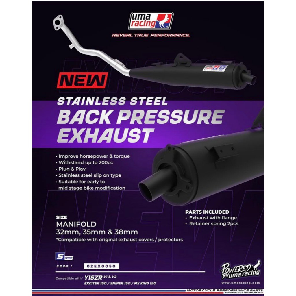 EXHAUST PIPE UMA BACK PRESSURE Y15ZR STAINLESS STEEL Y15 Y15ZR | Shopee ...
