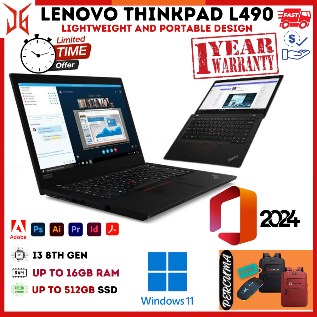 Lenovo ThinkPad L490 Intel i3 8th Gen, 16GB RAM, 512GB SSD, 14” HD, 1 ...