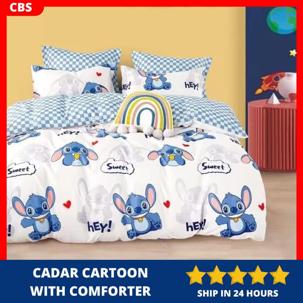 Cadar Cotton Cartoon 7 in 1 With Comforter Lilo n stitch | Shopee Malaysia