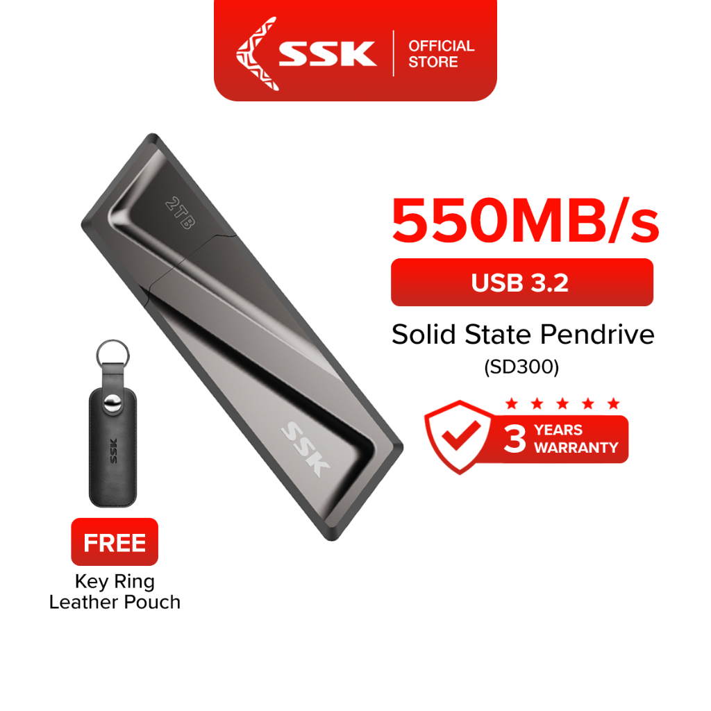 SSK SSD Pendrive USB A 3.2 Free Type C Adapter (550Mb/s) SD300 | Shopee ...