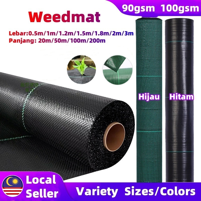 0.5M/1M/1.2M/1.5M/1.8M/2M/3M 90gsm Hijau/Hitam Weed Control Mat Weedmat /Plastik Penutup Tanah ...