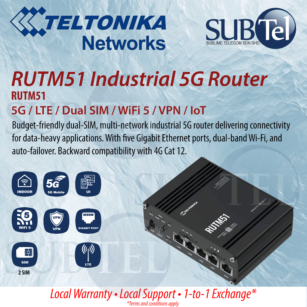 Teltonika RUTM51 Multi-Network Industrial 5G Router 5 Gigabit Ports ...