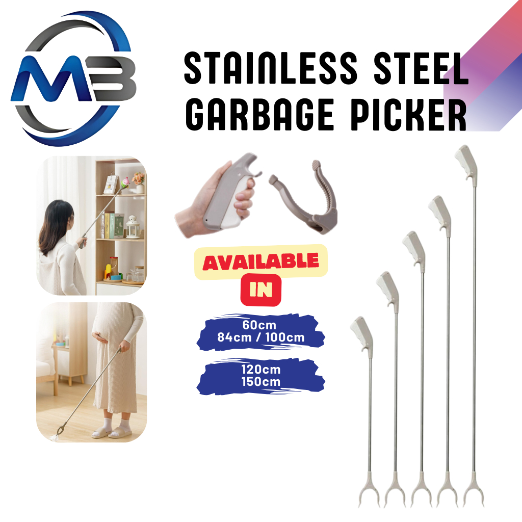 Stainless Steel Stick Garbage Picker Trash Grabber Pickup Long Trigger ...