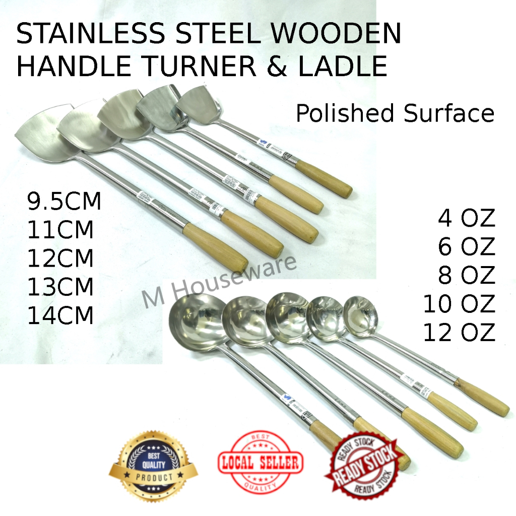 Stainless Steel Wooden Handle Turner & Ladle Polish Surface spatulas ...