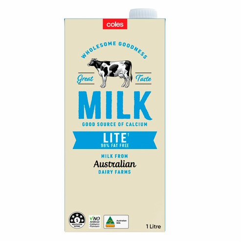 Coles Australian Lite Long Life UHT Milk No Added Permeate 99% Fat Free ...