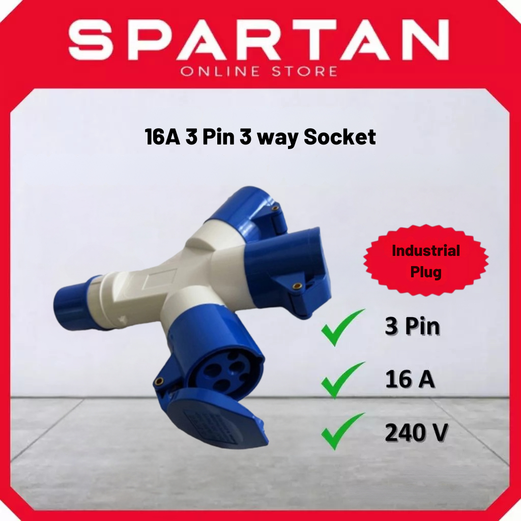 3 Way 16A AMP Plug 3 Pin 240V Waterproof Industrial Core Socket / Multiple Outlet Socket / Soket ...