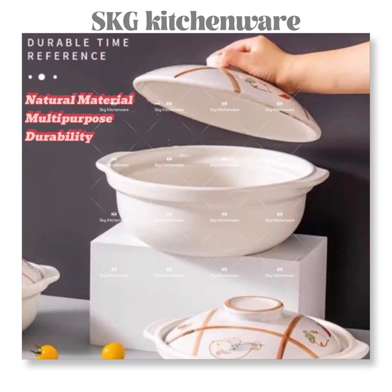 Japanese Casserole Ceramic Flat ClayPot 陶瓷白瓦煲汤煲平锅 Periuk Seramik ...