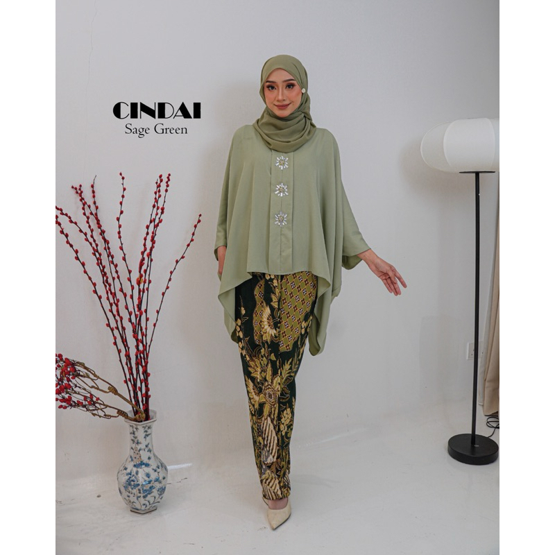 Cindai Kebaya Mini with Pario Batik(Free size) | Shopee Malaysia