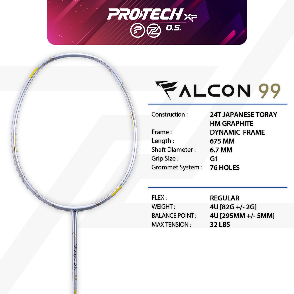 PROTECH Badminton Racket - FALCON 99 | 4UG1 | MAX 32lbs (FREE String ...