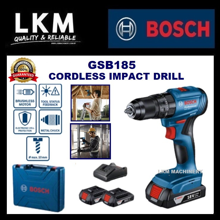 BOSCH GSB 185-LI 18V Professional Cordless Impact Drill Hammer Drill ...