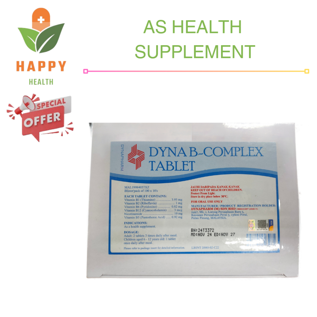 [ Exp 1/2028 ] Dyna B-Complex Tablet 1000'S ( 100 strips X 10 tablets ...