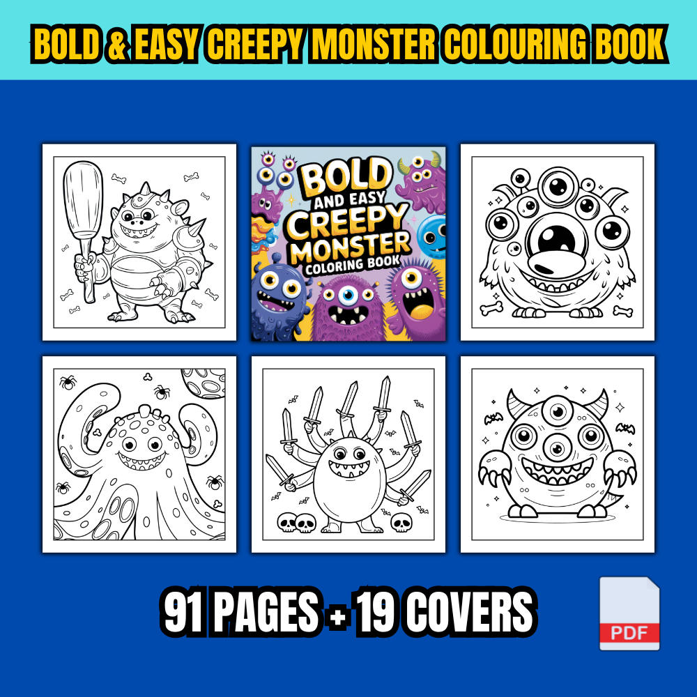 [PDF] 91 Pages Bold & Easy Creepy Monster Colouring Book For Kids ...