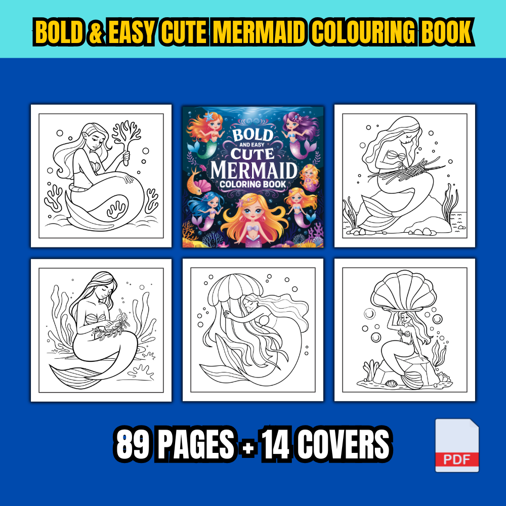[PDF] 89 Pages Bold & Easy Cute Mermaid Colouring Book For Kids ...