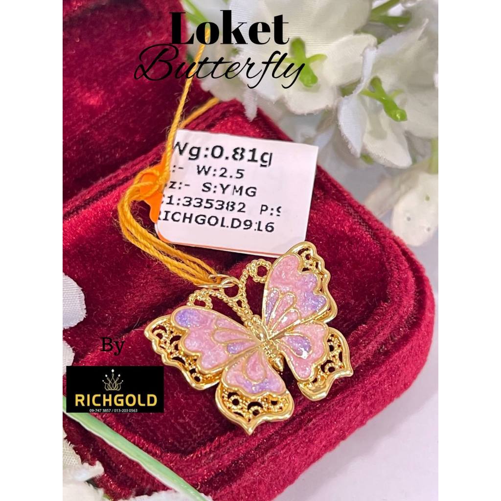 RICHGOLD JEWELS Loket Rama-Rama emas 916 (Butterfly pendant 916 gold ...