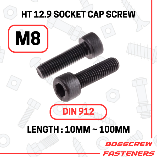 Black - HT Grade 12.9 Socket Cap Screw m8 x (10mm ~ 100mm) (Pitch 1 ...