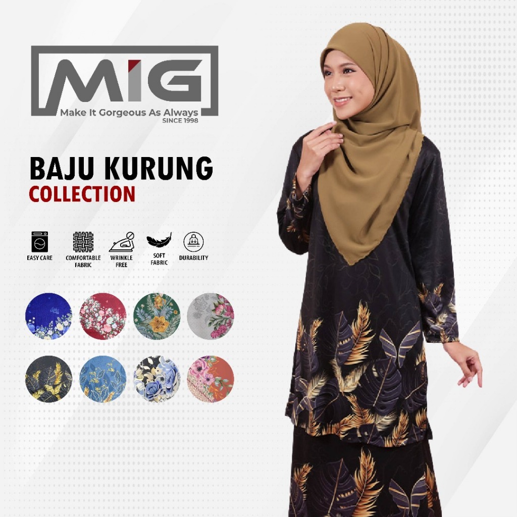 MIG Polyester Flora Design Collection Crew Neck Long Sleeve Baju Kurung ...