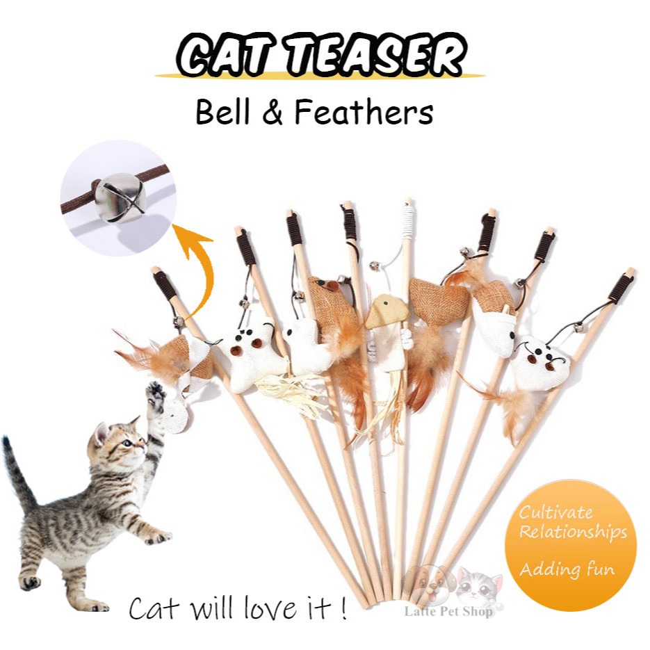 Cat Toy Wood Teaser Interactive Wood Funny Stick Pet Toy Cat Toy ...