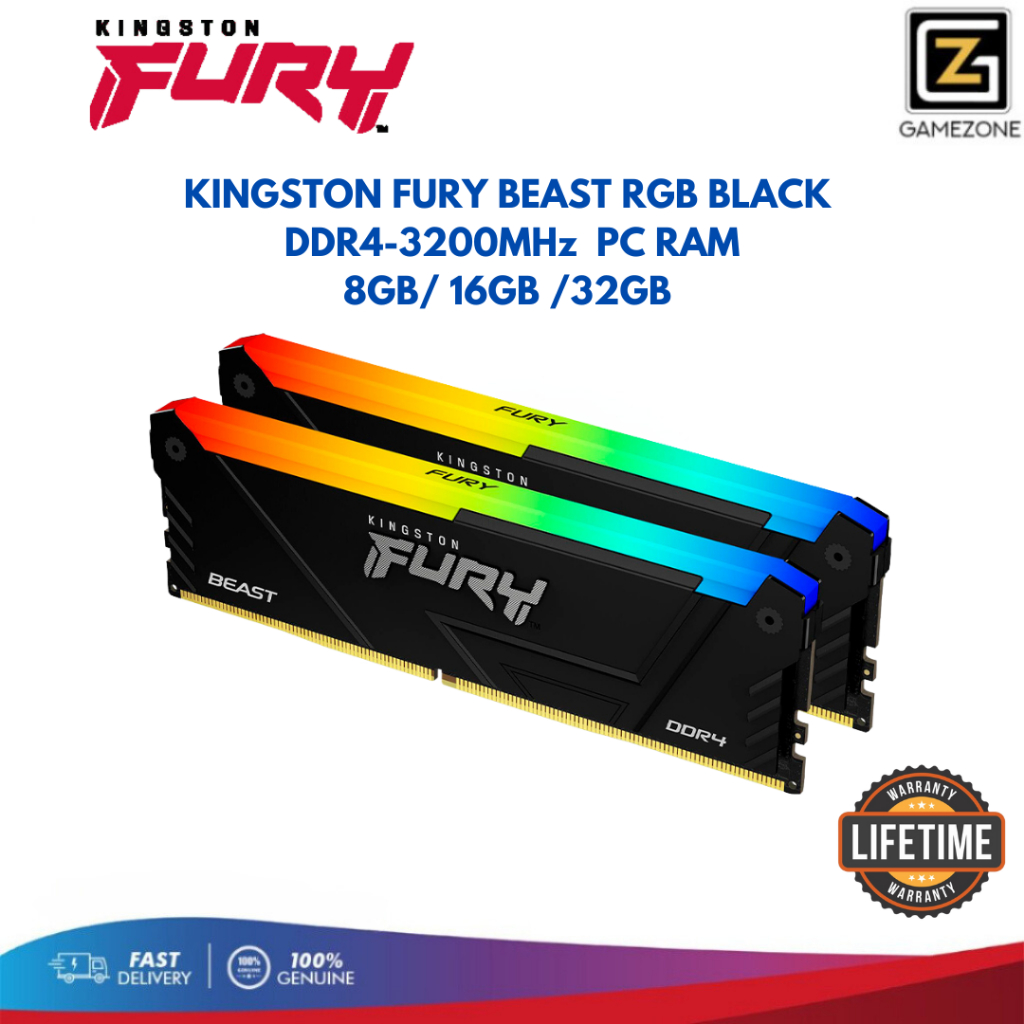 KINGSTON FURY BEAST RGB DDR4 3200MHZ GAMING DESKTOP PC RAM ( 8GB / 16GB / 32GB ) BLACK | Shopee ...