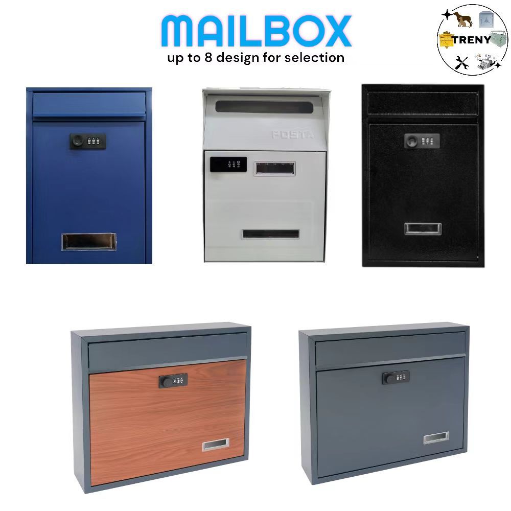 TRENY Iron Letter Box Wall Mount Mail Box with Keys Lock Password Locks ...