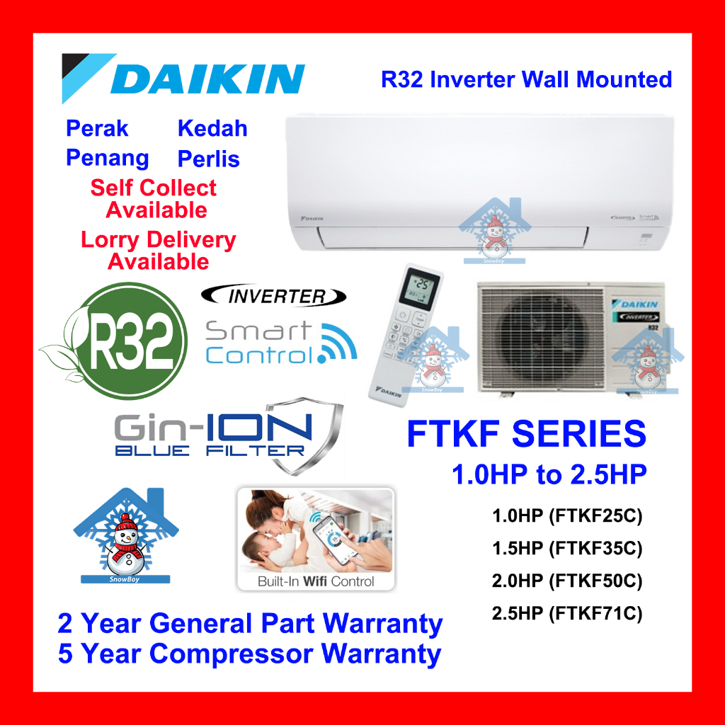 DAIKIN R32 Inverter Air-conditioner FTKF series AIRCOND 1.0HP 1.5HP 2.0HP 2.5HP WIFI gin-ion ...