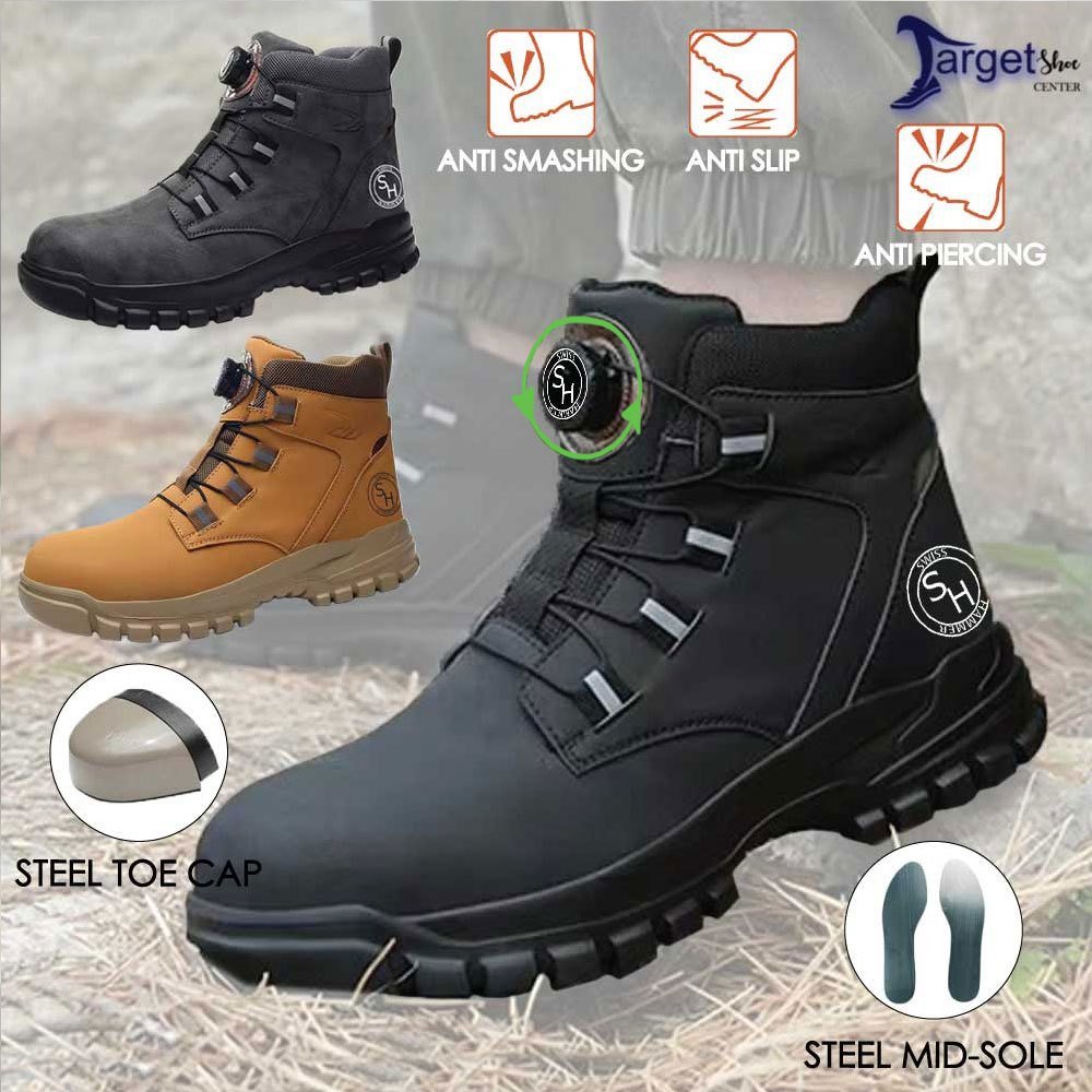 Swiss Hammer High Top Safety Shoes Rotating Button Work Shoes Anti ...