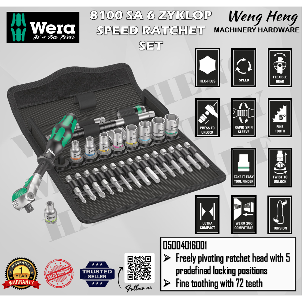 WERA 8100 SA 6 Zyklop Speed Ratchet Set, 1/4" drive, metric, 28 pieces ...